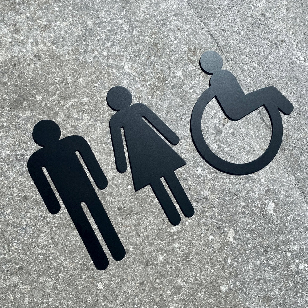 bathroom & restroom symbols NZ steel signs by LisaSarah