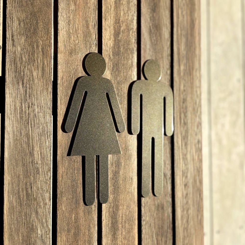 bathroom & restroom symbols NZ steel signs by LisaSarah