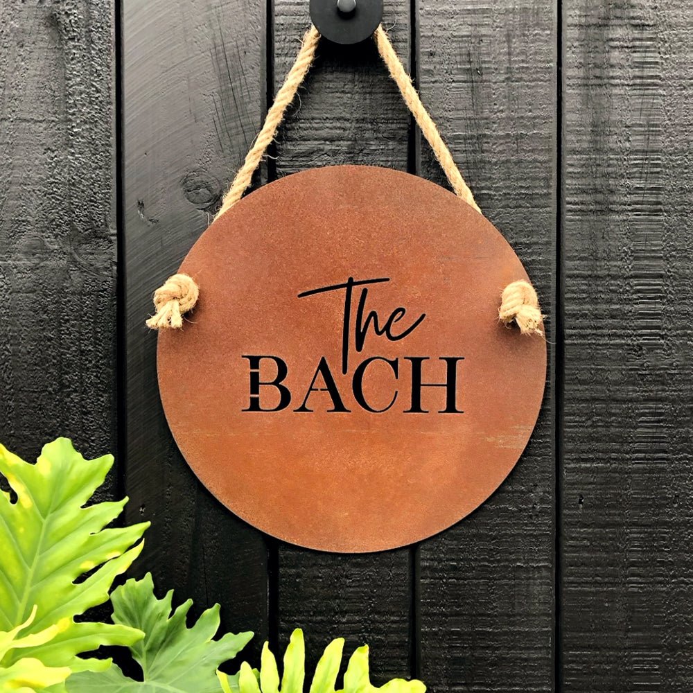 The Bach Sign for bach NZ. Corten Steel sign by LisaSarah