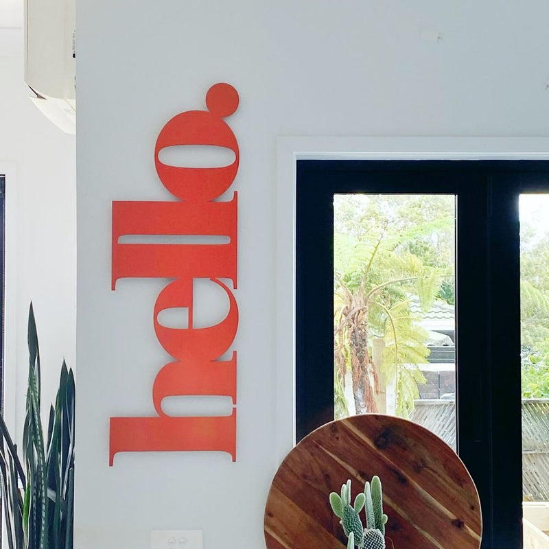orange ‘Hello’ outdoor wall art | durable & uv-resistant