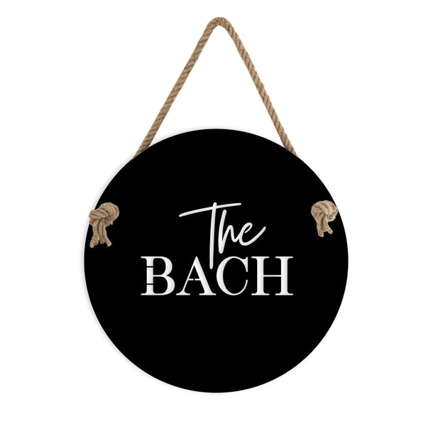 NZ made The Bach Wall Art round sign for outdoors.